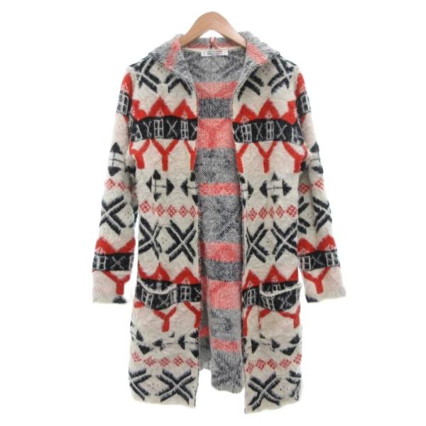 リネアフォルミカ Linea Formica ロングカーディガン F 白 ホワイト 赤 黒 ブラック 幾何学模様 フード付き 長袖 /SX ■GY66 レディース【表記サイズ】F【実寸サイズ】肩幅：45cm　身幅：55cm　袖丈：57cm　...