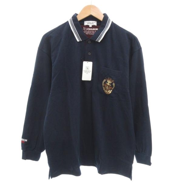 未使用品 レシュロンスポーツ LESHURON SPORTS タグ付き ポロシャツ 長袖 裏起毛 エンブレム刺繍 LL 紺 ネイビー /YJ ■GY66 メンズ【表記サイズ】LL【実寸サイズ】身幅：61cm　着丈：76cm　ゆき丈：85cm...