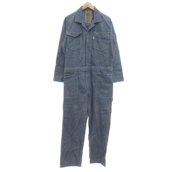 ジャンプスーツ GRACE ENGINEER'S グレースエンジニアーズ つなぎ 2L 青 ブルー ストライプ柄 シャツカラー 長袖 /ML ■GY66 メンズ【表記サイズ】2L【実寸サイズ】ジャケット 肩幅：49cm　ジャケット 身幅：5...
