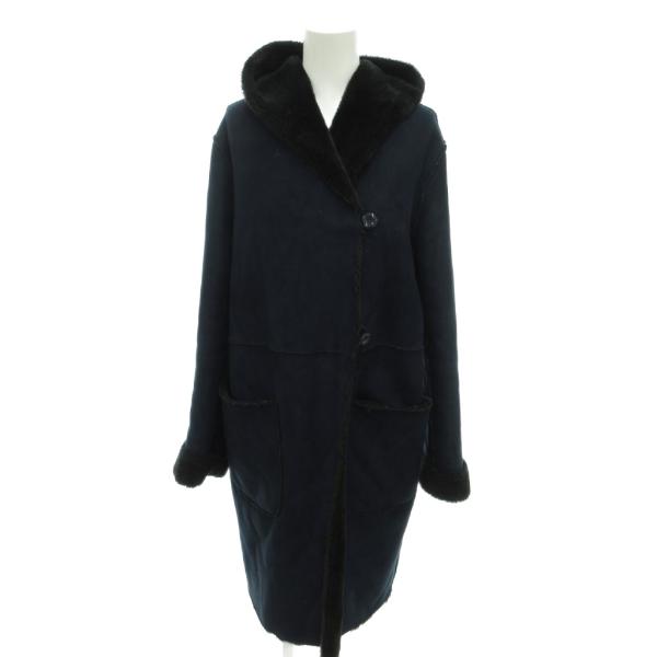 イーブス YEVS フェイクムートンコート フード付き シームデザイン S 紺 ネイビー /YJ ■GY66 レディース【ブランド】イーブス YEVS【表記サイズ】S【実寸サイズ】肩幅：44cm　身幅：55cm　袖丈：63cm　着丈：90c...