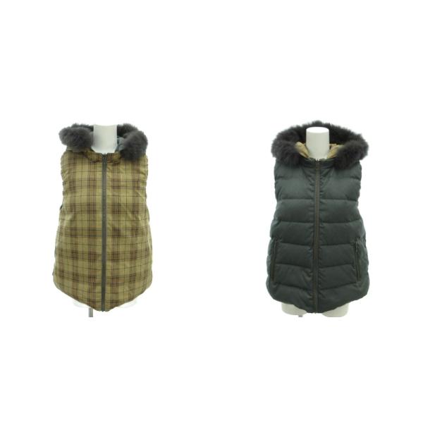 ダーマコレクション dama collection 美品 ダウンベスト リバーシブル チェック柄 リアルファー付き M 茶 ブラウン /YJ ■GY66【ブランド】ダーマコレクション dama collection【表記サイズ】M【実寸サイ...