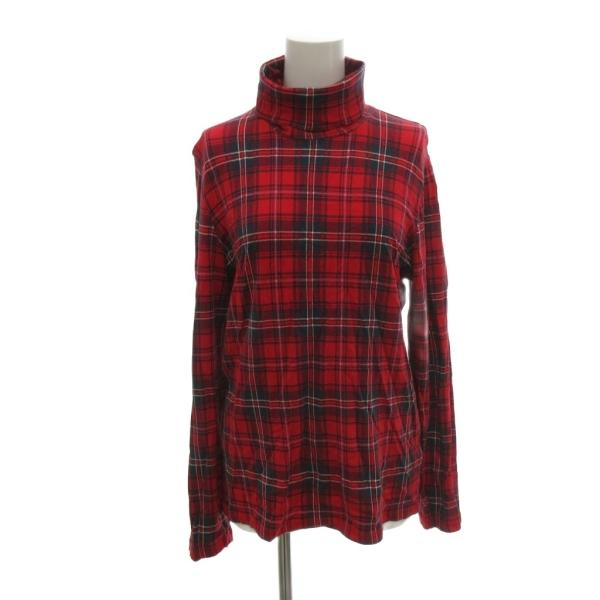 ランズエンド LANDS' END カットソー L 赤 レッド 黒 ブラック チェック柄 タートルネック 長袖 /IL ■GY66 レディース【ブランド】ランズエンド LANDS' END【表記サイズ】L【実寸サイズ】肩幅：41cm　身幅：...