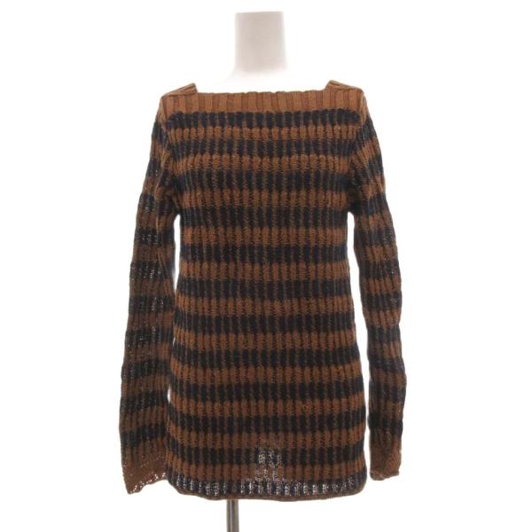 イレブンティ eleventy ニット 麻 リネン S ブラウン 黒 ブラック ボーダー柄 スクエアネック 長袖 /SX ■GY66 レディース【ブランド】イレブンティ eleventy【表記サイズ】S【実寸サイズ】肩幅：33cm　身幅：4...