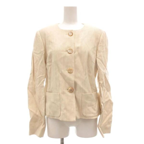 タルボット TALBOTS ジャケット 麻 リネン 4 ベージュ ノーカラー 長袖 パッチポケット /SX ■GY66 レディース【ブランド】タルボット TALBOTS【表記サイズ】4【実寸サイズ】肩幅：40cm　身幅：45cm　袖丈：58...