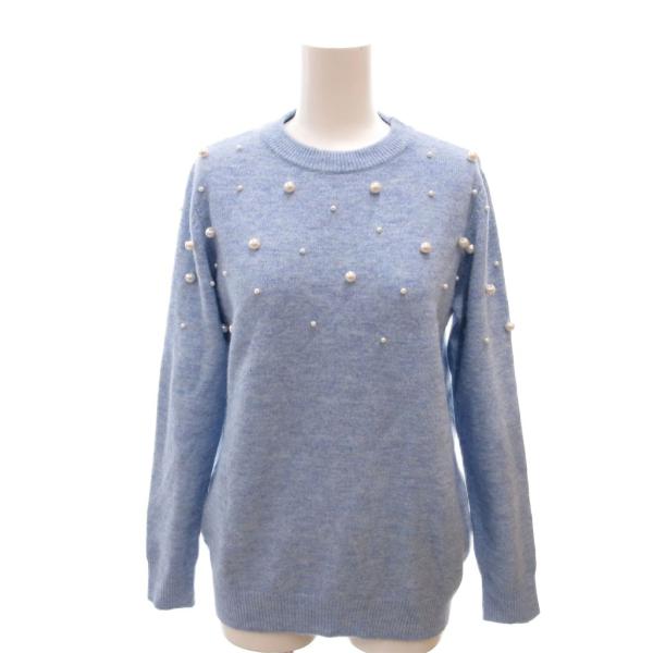 アンコキーヌ Anne Coquine ニット セーター ウール S ライトブルー クルーネック フェイクパール装飾 長袖 /YJ ■ECF001 レディース【表記サイズ】S【実寸サイズ】肩幅：58cm　身幅：48cm　袖丈：56cm　着丈...