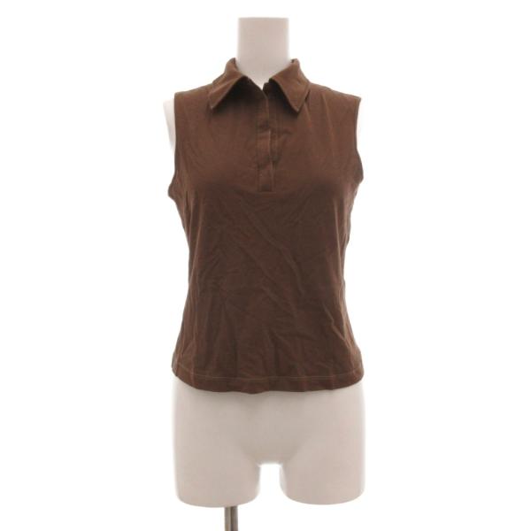 トラサルディ TRUSSARDI カットソー シャツ 40 ブラウン 無地 レギュラーカラー ノースリーブ /SX ■ECF001 レディース【ブランド】トラサルディ TRUSSARDI【表記サイズ】40【実寸サイズ】肩幅：34cm　身幅：...