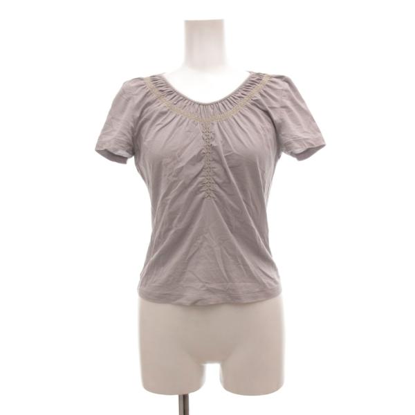 トラサルディ TRUSSARDI Tシャツ カットソー 40 グレー 半袖 ギャザー刺繍 ECF001 /SX ■ECF001 レディース【ブランド】トラサルディ TRUSSARDI【表記サイズ】40【実寸サイズ】肩幅：35cm　身幅：40...