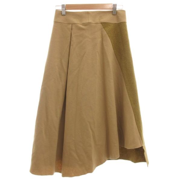 dolly-sean ドーリーシーン ヘムスカート 1 黄土色 オークル アシンメトリーデザイン 膝丈 切り替えデザイン タック ECF001 /SC ■ECF001 レディース【表記サイズ】1【実寸サイズ】ウエスト：70cm　ヒップ：72...