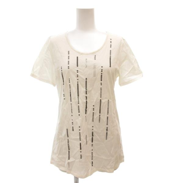 未使用品 トランスワーク TRANS WORK タグ付き Tシャツ カットソー 38 半袖 ビジュー 白 ホワイト /AE ■ECF001 レディース【ブランド】トランスワーク TRANS WORK【表記サイズ】38【実寸サイズ】肩幅：35...