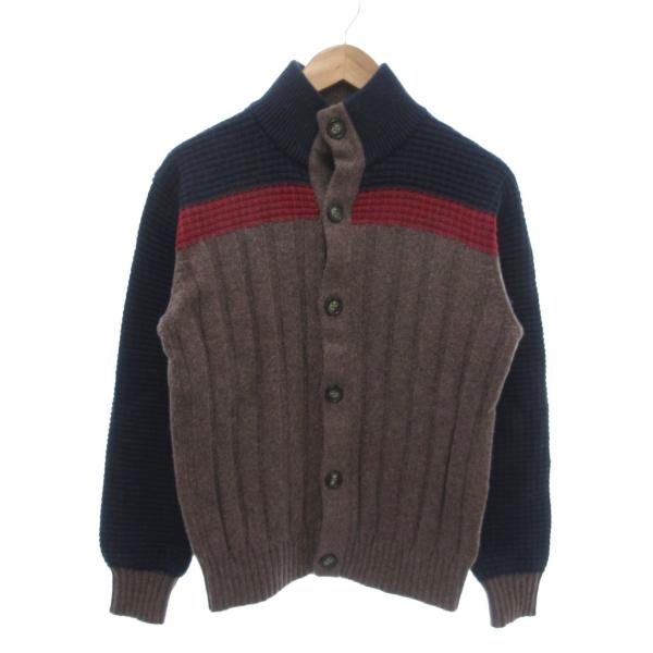 ドゥクラッセ DoCLASSE カーディガン ニット M 長袖 切替デザイン ハイネック 茶 ブラウン 紺 ネイビー 赤 レッド /NU ■ECF001 メンズ【ブランド】ドゥクラッセ DoCLASSE【表記サイズ】M【実寸サイズ】肩幅：4...