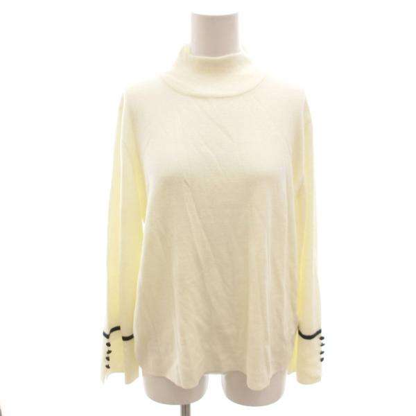 ドゥクラッセ DoCLASSE 美品 セーター ニット ウール XL クリーム色 モックネック 長袖 袖口ボタン /SJ ■ECF001 レディース【ブランド】ドゥクラッセ DoCLASSE【表記サイズ】XL【実寸サイズ】肩幅：38cm　身...