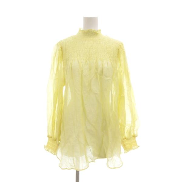 未使用品 グリーンレーベルリラクシング ブラウス 透け感 フリルネック シャーリング 長袖 黄 イエロー /YJ ■ECF001 レディース【ブランド】グリーンレーベルリラクシング ユナイテッドアローズ green label relaxi...