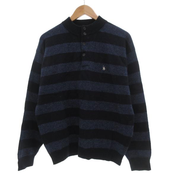 ナイツオブラウンドテーブル Knights of Round Table ニット セーター L ハイネック ボーダー 刺繍 紺 ダークネイビー /AE ■ECF001【表記サイズ】L【実寸サイズ】肩幅：53cm　身幅：61cm　袖丈：59c...