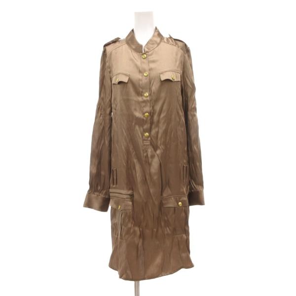 ドゥクラッセ DoCLASSE シャツワンピース L ブラウン 長袖 スタンドカラー フラップポケット ECF001 /SX ■ECF001 レディース【ブランド】ドゥクラッセ DoCLASSE【表記サイズ】L【実寸サイズ】肩幅：39cm　...