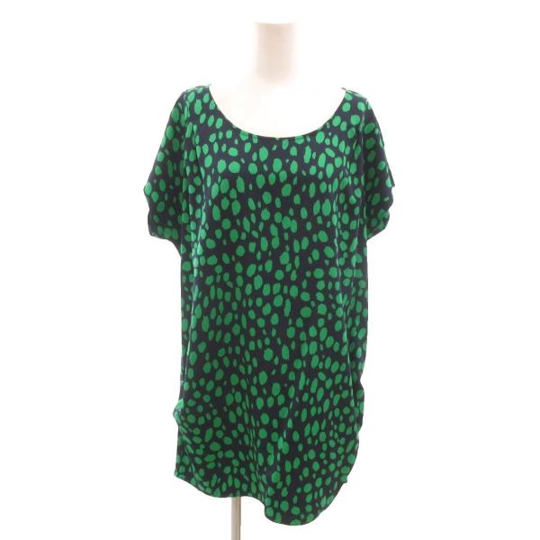ジュエルチェンジ Jewel Changes 美品 チュニック ドット柄 ラウンドネック フレンチスリーブ 緑 グリーン 紺 ネイビー /YJ ■ECF001【表記サイズ】サイズ表記なし(実寸サイズをご参考ください。)【実寸サイズ】身幅：5...