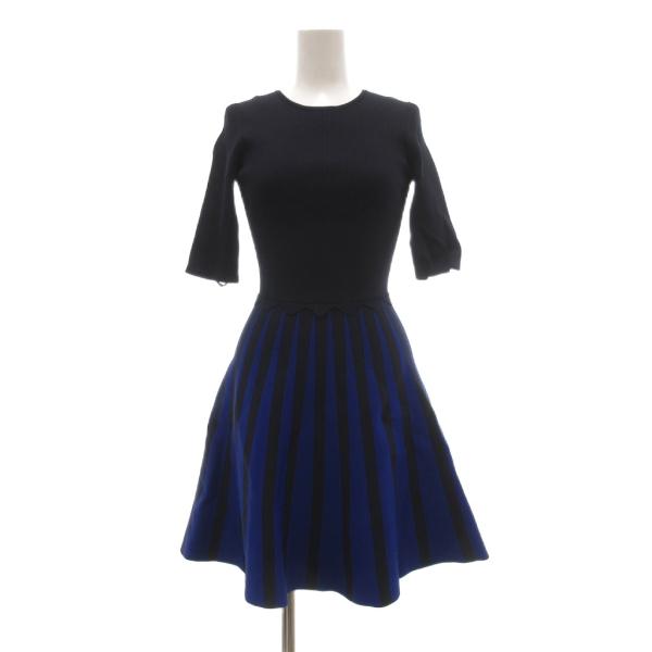 テッドベーカー TED BAKER ワンピース 0 黒 ブラック 青 ブルー ラウンドネック 七分袖 ストライプ柄 /SX ■ECF001 レディース【ブランド】テッドベーカー TED BAKER【表記サイズ】0【実寸サイズ】肩幅：30cm...