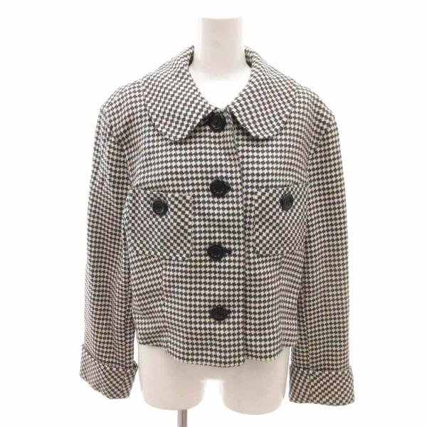 JUJIN PIAXA 美品 ジャケット ウール 42 紺 ネイビー チェック柄 丸襟 長袖 /SJ ■ECF001 レディース【表記サイズ】42【実寸サイズ】肩幅：45cm　身幅：53cm　袖丈：55cm　着丈：49cm　　【素材】表地 ...