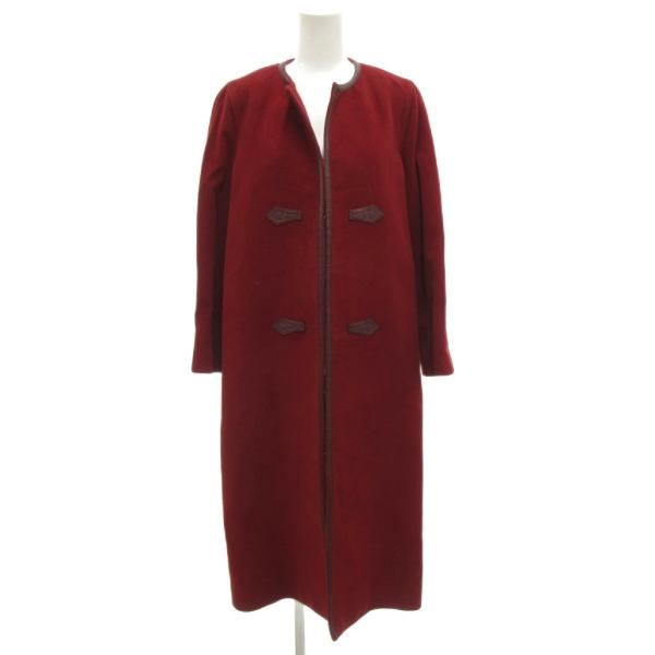 MADUSON ノーカラーコート ウール 9 赤 レッド 無地 ノーカラー 長袖 /JS ■ECF001 レディース【表記サイズ】9【実寸サイズ】肩幅：38cm　身幅：49cm　袖丈：55cm　着丈：108cm　　【素材】表地 毛　裏地 ナ...