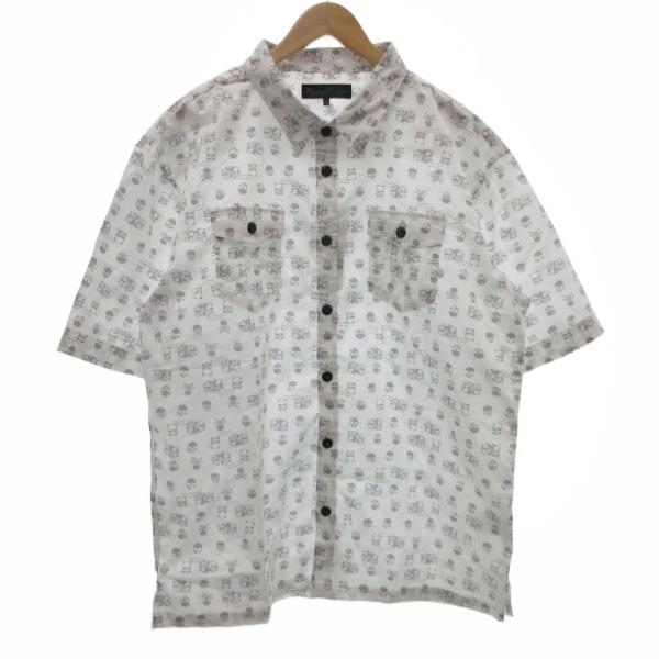 未使用品 Bareback Realdress タグ付き シャツ 5L 白 ホワイト 半袖 スカル柄 胸ポケット付き /NL ■ECF004 メンズ【表記サイズ】5L【実寸サイズ】肩幅：57cm　身幅：61cm　着丈：78cm　袖丈：28c...