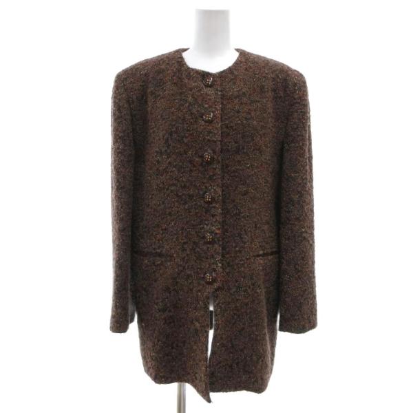 ミラノクリエーション MILAN CREATION ヴィンテージ ジャケット ウール 9 茶 ブラウン ノーカラー 長袖 ミックスカラー /ML ■ECF004【表記サイズ】9【実寸サイズ】肩幅：42cm　身幅：50cm　着丈：78cm　袖...