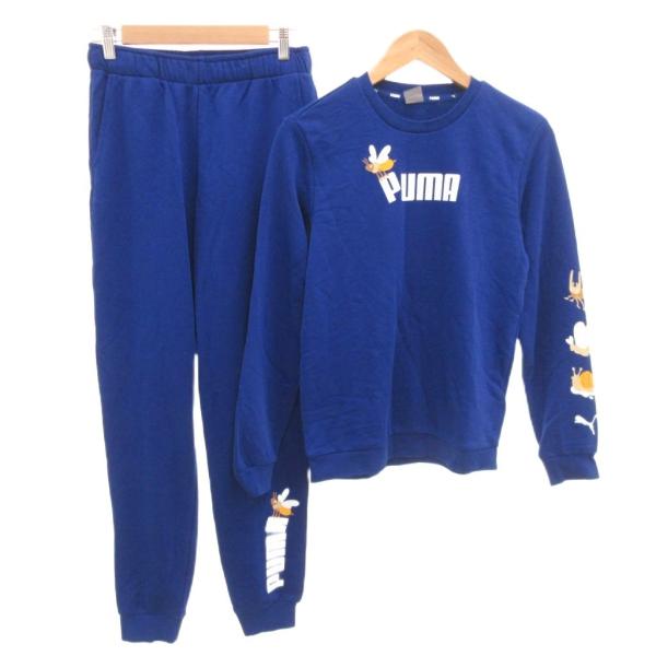 プーマ PUMA セットアップ トレーナー リブパンツ スウェット 164 青 ブルー クルーネック プリント柄 /MU ■ECF004 キッズ【ブランド】プーマ PUMA【表記サイズ】164【実寸サイズ】ジャケット 肩幅：39cm　ジャケ...