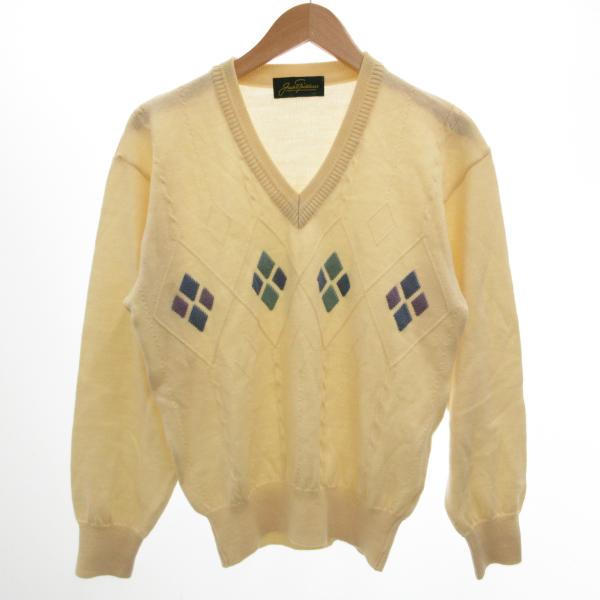 ジャック ニクラス Jack Nicklaus 美品 ニット セーター M Vネック アーガイル柄 アイボリー /KB ■ECF004 メンズ【表記サイズ】M【実寸サイズ】肩幅：48cm　身幅：50cm　着丈：59cm　袖丈：53cm　　【...