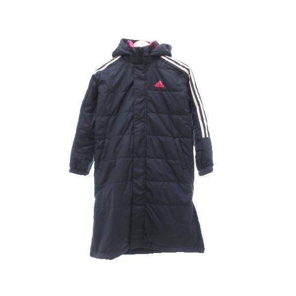 アディダス adidas 美品 ベンチコート ボア 長袖 ロング丈 フード付き J140 紺 ネイビー ピンク /SD ■ECF004 キッズ【ブランド】アディダス adidas【表記サイズ】J140【実寸サイズ】肩幅：50cm　身幅：50...