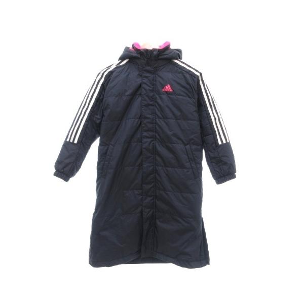 アディダス adidas 美品 ベンチコート ボア 長袖 ロング丈 フード付き J140 紺 ネイビー ピンク /SD ■ECF004 キッズ【ブランド】アディダス adidas【表記サイズ】J140【実寸サイズ】肩幅：50cm　身幅：52...