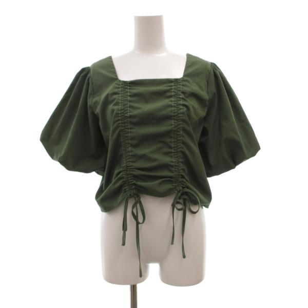 フレディレピ fredy repit ブラウス 38 緑 グリーン 半袖 スクエアネック ドローストリング /SC ■ECF004 レディース【表記サイズ】38【実寸サイズ】肩幅：34cm　身幅：46cm　着丈：40cm　袖丈：27cm　　...