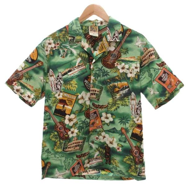 ウィニーファッション Winnie Fashion 美品 アロハシャツ M 緑 グリーン 開襟 胸ポケット 半袖 /YF ■ECF004 メンズ【表記サイズ】M【実寸サイズ】肩幅：50cm　身幅：52cm　着丈：75cm　袖丈：25cm　　...