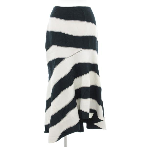 セドリック シャルリエ CEDRIC CHARLIER フレアスカート ロング マキシ バイカラー リネン混 38 緑 グリーン 白 ホワイト【表記サイズ】I38【実寸サイズ】ウエスト：約64cm　ヒップ：約82cm　スカート丈：約86cm...