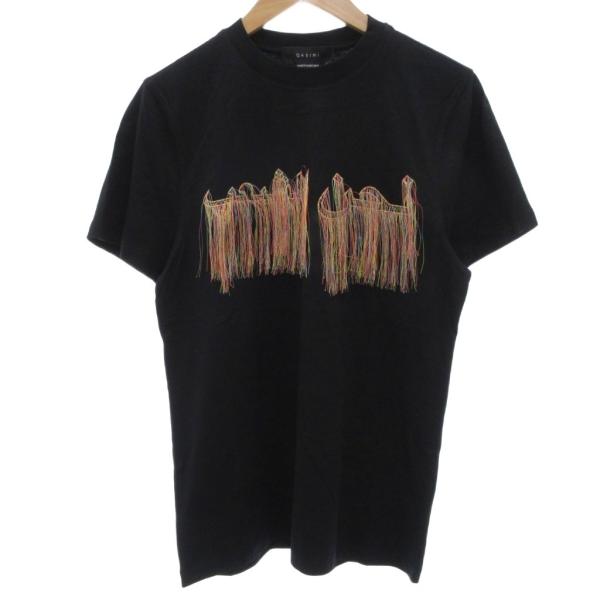 未使用品 カシミ QASIMI タグ付き Ｔシャツ カットソー 刺繍 フリンジ 半袖 S 黒 ブラック ■GY19 レディース【表記サイズ】S【実寸サイズ】肩幅：約42cm　身幅：約48cm　着丈：約67cm　袖丈：約21cm　　【素材】コ...