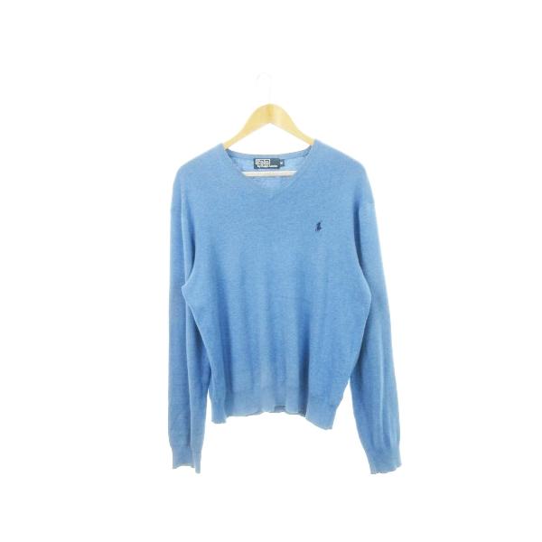 ポロ バイ ラルフローレン Polo by Ralph Lauren ニット セーター Vネック 長袖 ロゴ刺繍 ピマコットン M 青 ブルー /AH13 ■GY44【ブランド】ポロ バイ ラルフローレン Polo by Ralph Lau...