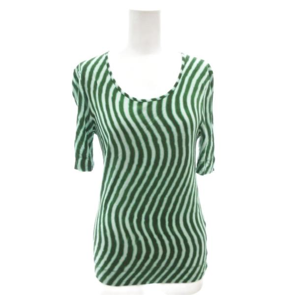 ドリスヴァンノッテン DRIES VAN NOTEN len lye Tシャツ カットソー XS 緑 グリーン 波柄 五分袖 ラウンドネック バイカラー /FF ■GY19 レディース【ブランド】ドリスヴァンノッテン DRIES VAN N...
