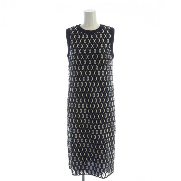 トリーバーチ TORY BURCH ニットワンピース ノースリーブ 総柄 ロゴ 2 紺 ネイビー ■GY19 /MQ レディース【ブランド】トリーバーチ TORY BURCH【表記サイズ】2【実寸サイズ】肩幅：約33cm　身幅：約35cm　...