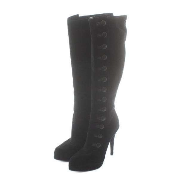 ナンドムジ Nando Muzi ロングブーツ スエード ポインテッドトゥ ハイヒール 36.5 23.5cm 黒 ブラック /XZ ■GY19 レディース【表記サイズ】36.5 （日本サイズ 23.5cm相当）【実寸サイズ】筒周り：32....