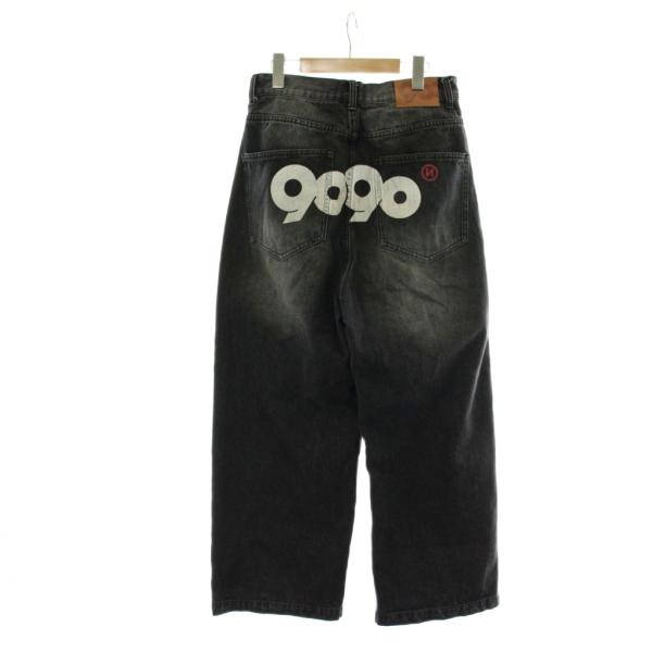 ナインティナインティ 9090 OG Logo Painted Denim Pants デニム ジーンズ M 黒 ブラック バックプリント ロゴ フルレングス NN1919【表記サイズ】M【実寸サイズ】ウエスト：約76cm　もも幅：約33c...