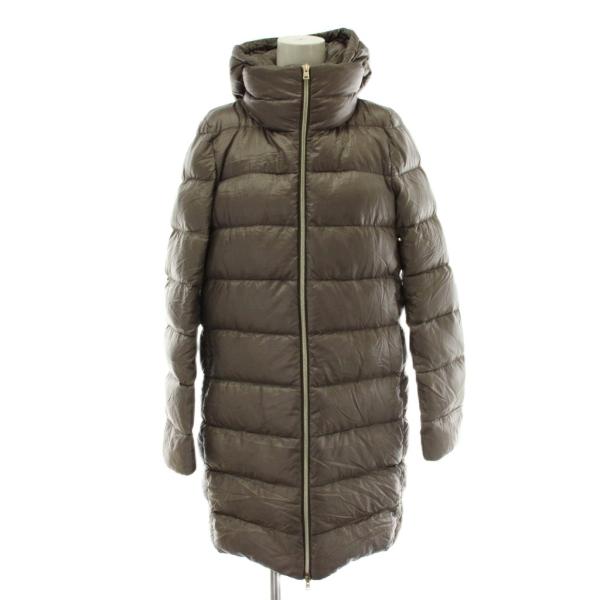 ヘルノ HERNO ダウンコート アウター ナイロン ミドル フード ジップアップ 42 茶色 ブラウン PI0359D-12017-2700 /XZ ■GY19【ブランド】ヘルノ HERNO【表記サイズ】42【実寸サイズ】肩幅：34.5c...