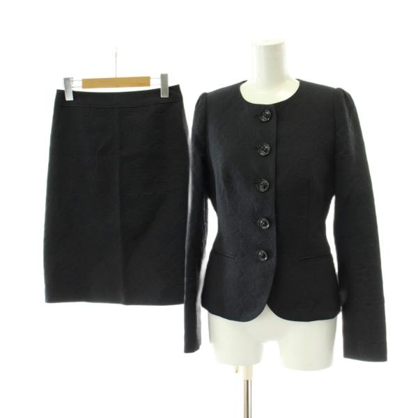 バーバリー ロンドン BURBERRY LONDON スーツ セットアップ ジャケット スカート シルク混 38 黒 ブラック ジャガード ひざ丈【ブランド】バーバリー ロンドン BURBERRY LONDON【表記サイズ】38【実寸サイズ...