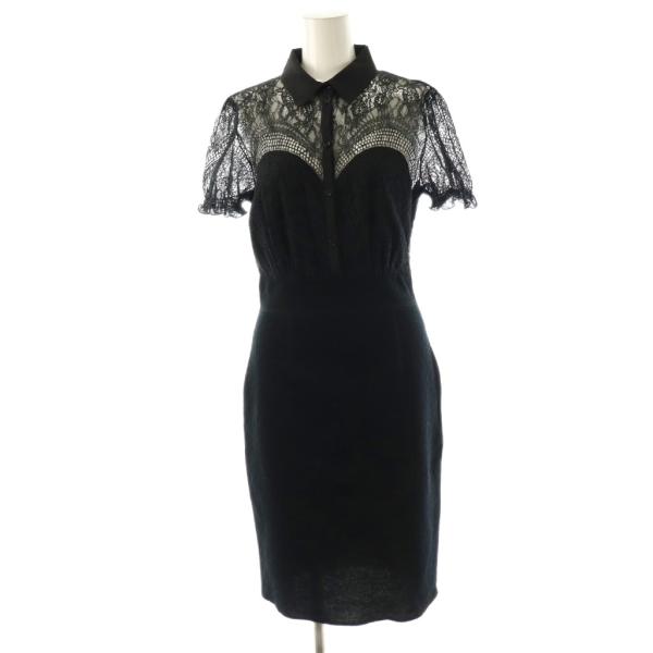 ブルーマリン BLUE MARLIN ワンピース レース 切替 膝丈 半袖 I40 ブラック■GY19 レディース【表記サイズ】I40【実寸サイズ】肩幅：36.5cm　身幅：42cm　着丈：97cm　袖丈：20.5cm　　【素材】表地：レー...