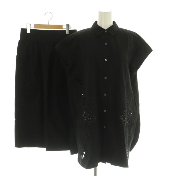 アドーア セットアップ 上下 2点セット フラワーカットワークブラウス チュニック丈 スカート タイト 38 黒 /MI ■GY19 レディース【ブランド】アドーア ADORE【表記サイズ】38【実寸サイズ】身幅：54cm　着丈：79cm　...