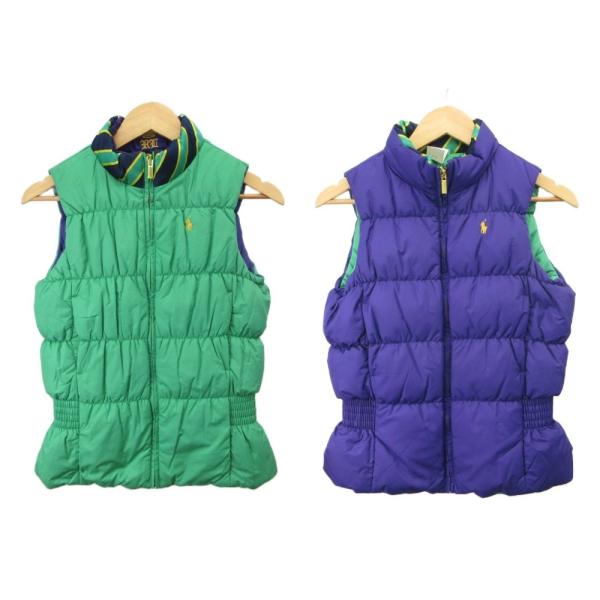 ラルフローレン RALPH LAUREN ダウンベスト 150 緑 グリーン 紫 パープル リバーシブル 無地 /SH ■G キッズ【ブランド】ラルフローレン RALPH LAUREN【表記サイズ】150【実寸サイズ】身幅：44cm　着丈：...