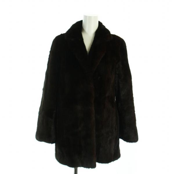 アルティマ Altima 毛皮コート ミンクファー ミドル 絹 シルク ネーム刺繍入り 茶 ブラウン ■GY18 /MQ レディース【表記サイズ】サイズ表記なし(実寸サイズをご参考ください。)【実寸サイズ】肩幅：約41cm　身幅：約45cm...