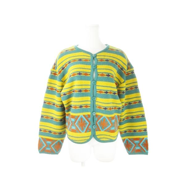 ミックマック micmac PARIS レナウン カーディガン ニット クルーネック ボーダー 長袖 総柄 緑 グリーン /AO18 ■GY18 レディース【表記サイズ】サイズ表記なし(実寸サイズをご覧ください)【実寸サイズ】身幅：52.5...