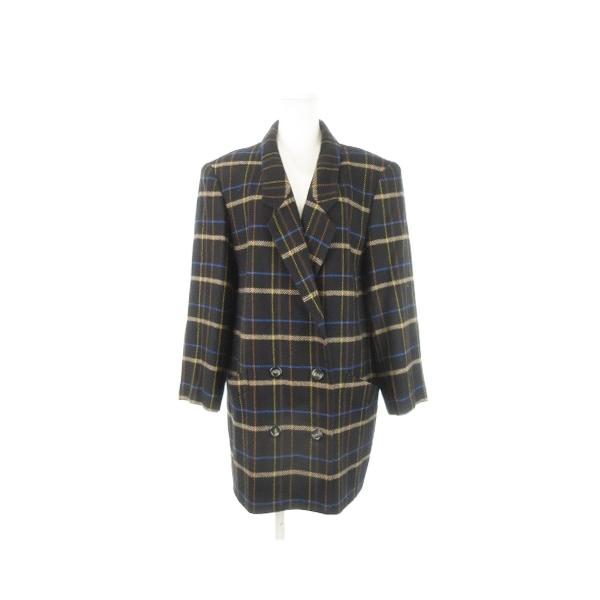 ロレットアビボル Lorette Abitbol コート チェスター ダブル ハーフ丈 ウール チェック 総柄 大きいサイズ 15 黒 ブラック /AH10【表記サイズ】15バスト 90〜94【実寸サイズ】肩幅：45cm　身幅：56cm　袖...