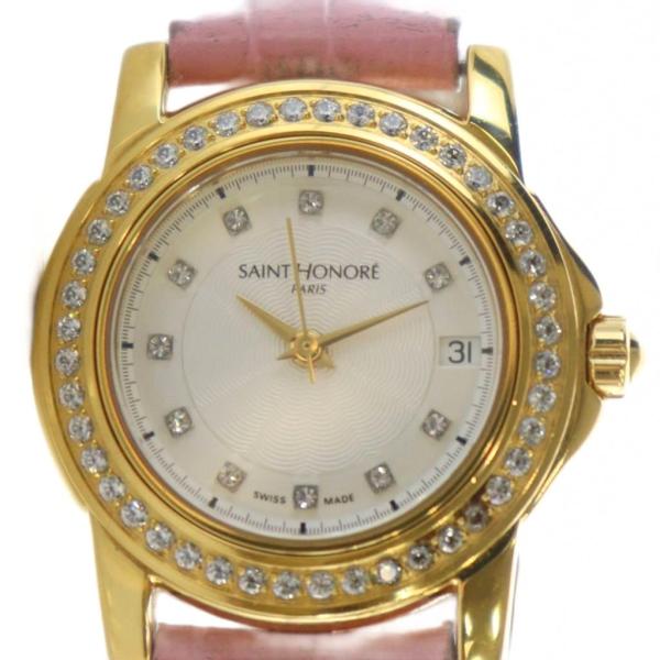 サント ノーレ SAINT HONORE 腕時計 ウォッチ クォーツ デイト カレンダー付き 白文字盤 ラインストーン ゴールド色 742035.3-E02【表記サイズ】実寸サイズをご参考ください。【実寸サイズ】バンド幅：約1.4cm　腕周...