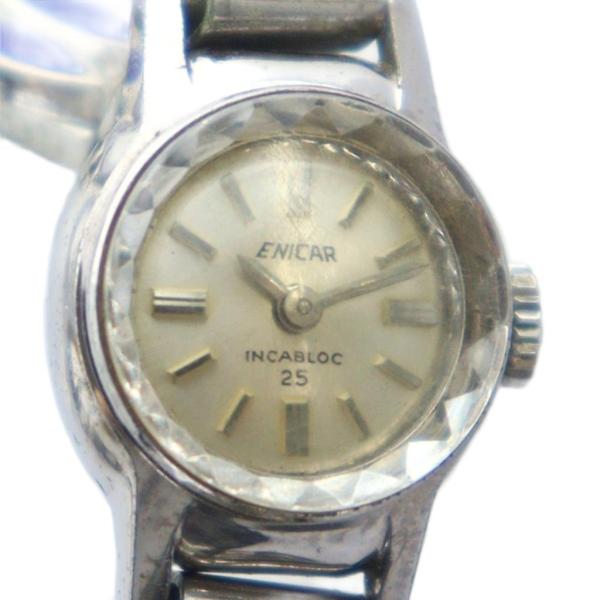 エニカ ENICAR ジャンク品 ウルトラソニック INCABLOC 25 腕時計 ウォッチ クォーツ シルバー色 672/210 ■GY18 /MQ レディース【表記サイズ】実寸サイズをご参考ください。【実寸サイズ】バンド幅：約0.7cm...