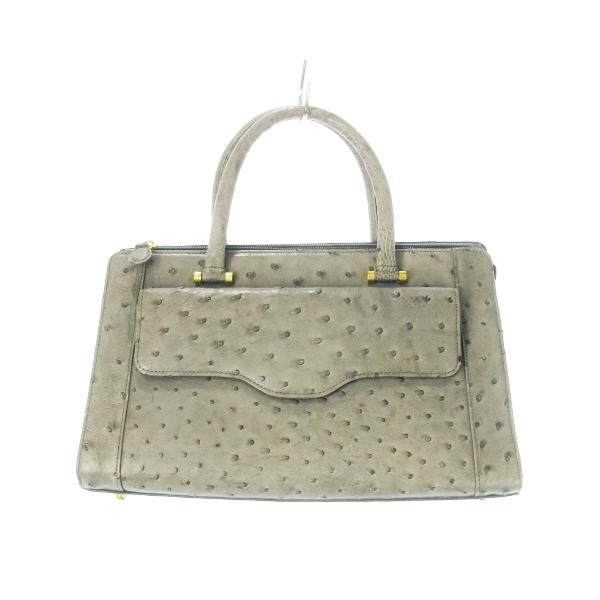 ノーブランド ハンドバッグ レザー 革 オーストリッチ グレー /CK28 ■GY18 レディース【表記サイズ】サイズ表記なし(実寸サイズをご覧ください)【実寸サイズ】持ち手の長さ：33cm　ヨコ：31cm　タテ：19cm　マチ：10cm　...