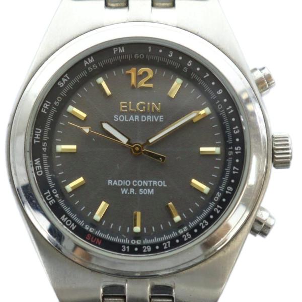 エルジン ELGIN  ジャンク品 腕時計 ウォッチ 電波ソーラー ロゴ シルバー色 FK-1335S-BPM ■GY18 /MQ メンズ【ブランド】エルジン ELGIN 【表記サイズ】実寸サイズをご参考ください。【実寸サイズ】バンド幅：約...