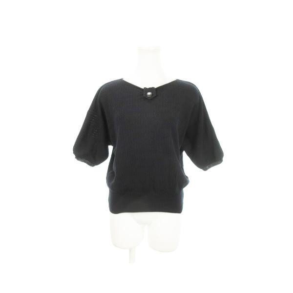 クリスチャンディオール Christian Dior PRET-A-PORTER ニット セーター Vネック 五分袖 透かし編み ボタン 黒 ブラック /AH21 ■GY17【ブランド】クリスチャンディオール Christian Dior【...